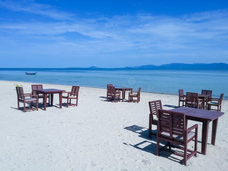 Restaurant Tables on the Beach Stock Photo - Image of exotic, island ...