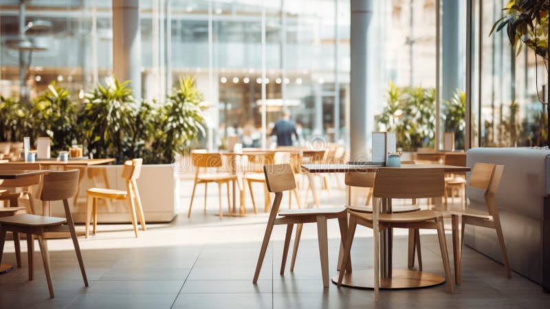 A Restaurant with Tables and Chairs and a Laptop on the Table Stock ...