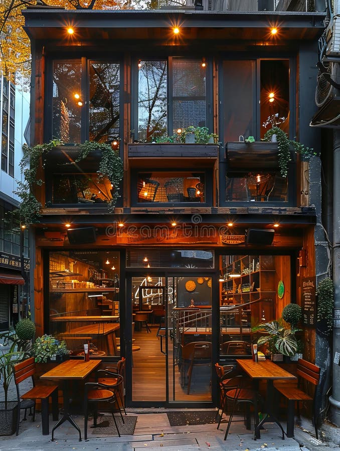 A Restaurant with Tables and Chairs Outside Stock Photo - Image of door ...