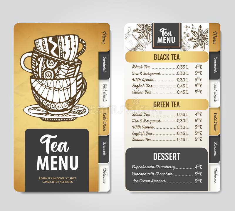 Restaurant Tea Menu Design. Decorative Sketch of Teapot Stock Vector ...