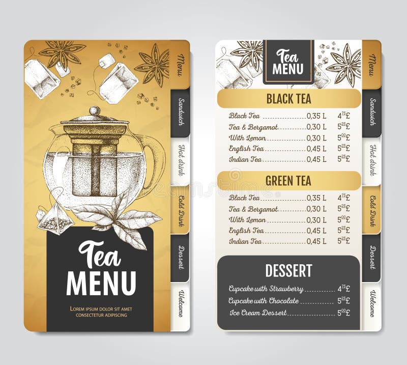 Restaurant Tea Menu Design. Decorative Sketch of Teapot Stock Vector ...