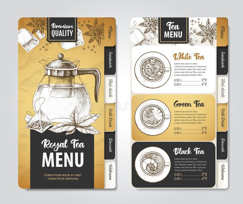Restaurant Tea Menu Design. Decorative Sketch of Teapot Stock Vector ...
