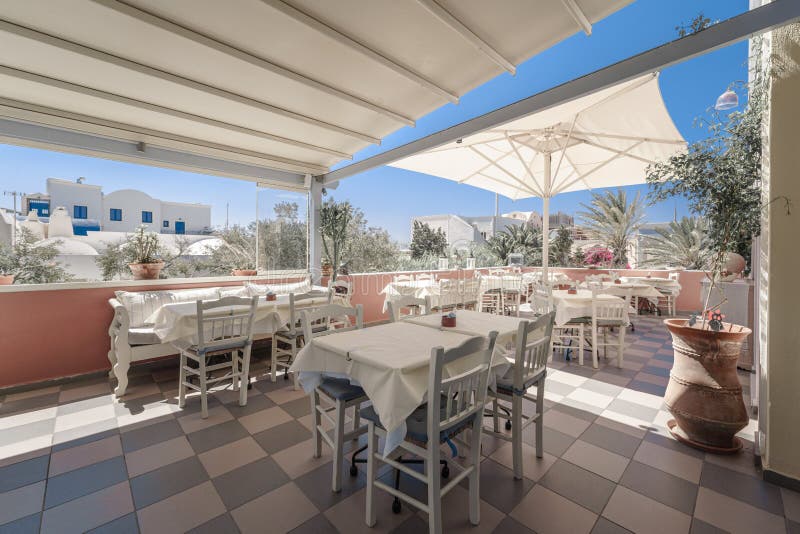 Restaurant Terrace in Mediterranean Island Stock Photo - Image of patio ...