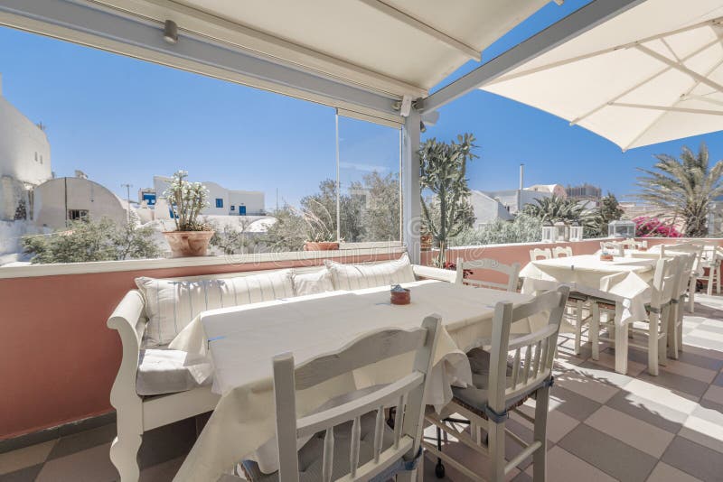 Restaurant Terrace in Mediterranean Island Stock Image - Image of ...