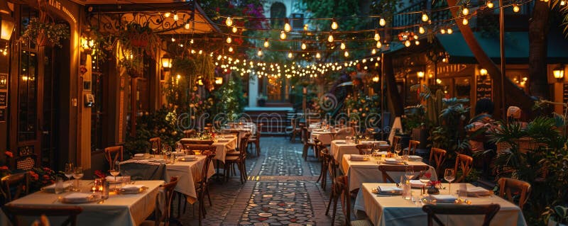 Restaurant Terrace at Night Stock Illustration - Illustration of ...