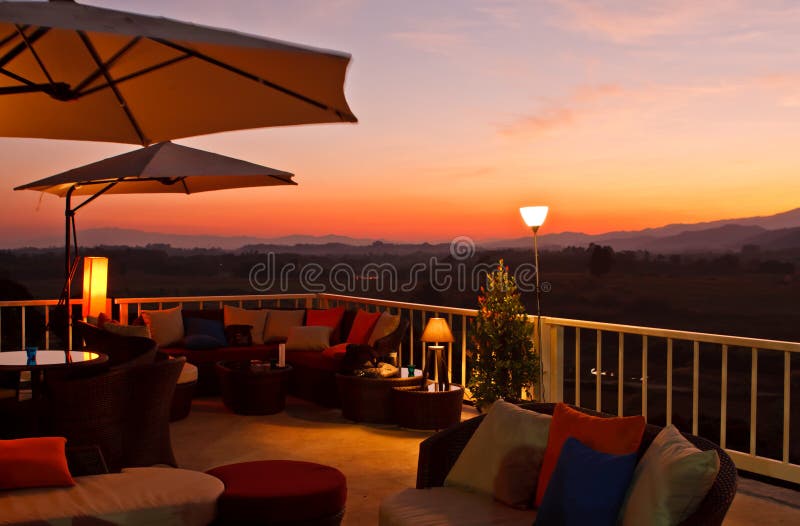 Restaurant Terrace at Sunset Stock Photo - Image of outdoor, nature ...