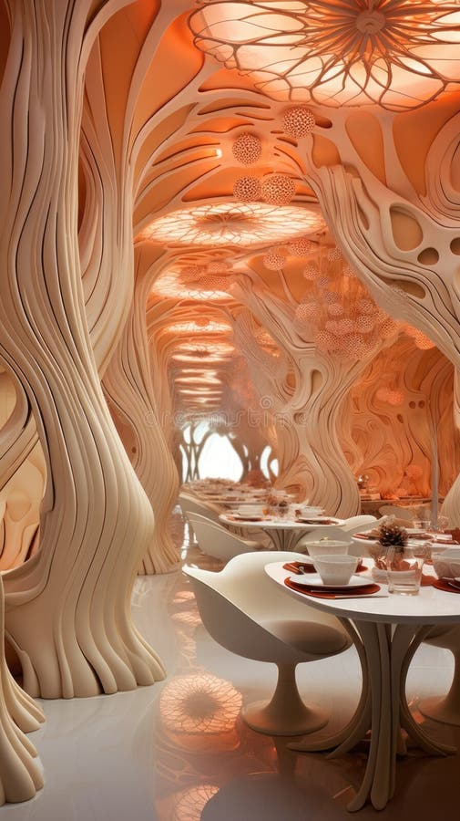 A Restaurant with a Tree Like Design, AI Stock Illustration ...