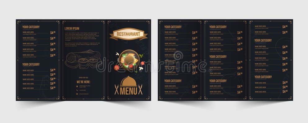 Restaurant Tri-Fold Brochure or Menu Card with Double-Side Stock ...