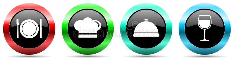 Restaurant Vector Icons, Set of Colorful Food Web Buttons Stock Vector ...