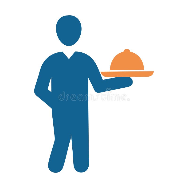Waiter Carrying High or Big Burger in Restaurant, Vector Cartoon Stick ...