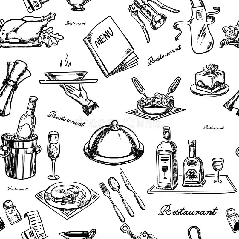 Restaurant and Waiter Seamless Stock Vector - Illustration of flatware ...