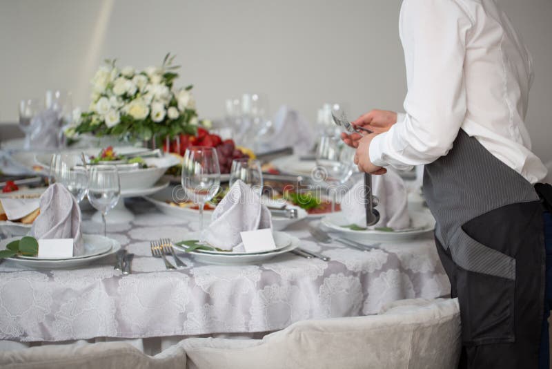 Restaurant Waiter Serving Table with Food Stock Photo - Image of luxury ...