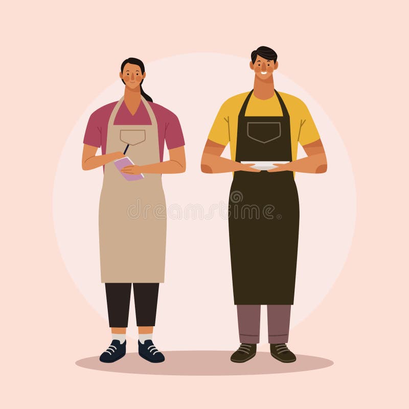 Restaurant waiters couple stock vector. Illustration of vector - 245751483