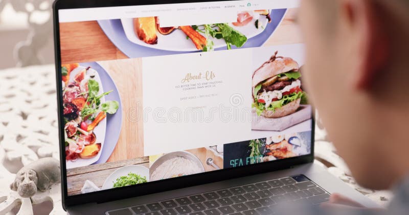Restaurant, Web Design and Computer Food Website of a Man Scroll ...