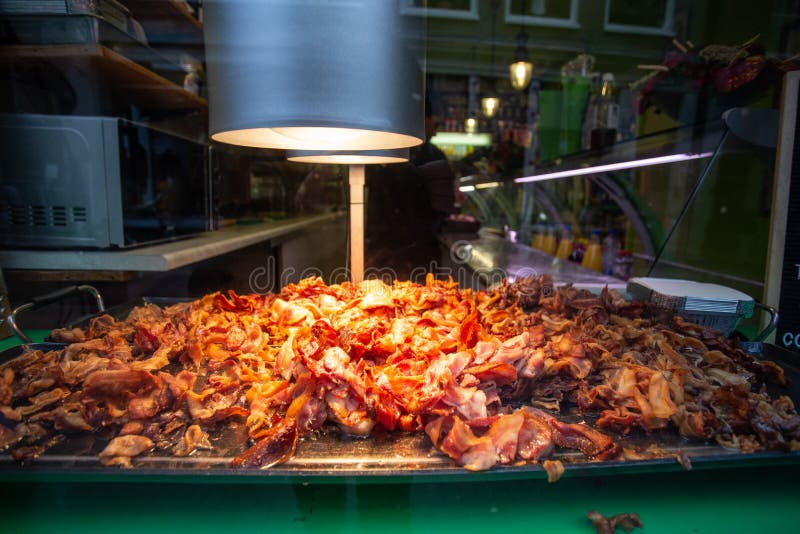 Restaurant Window Display of Bacon Stock Image - Image of sizzling ...