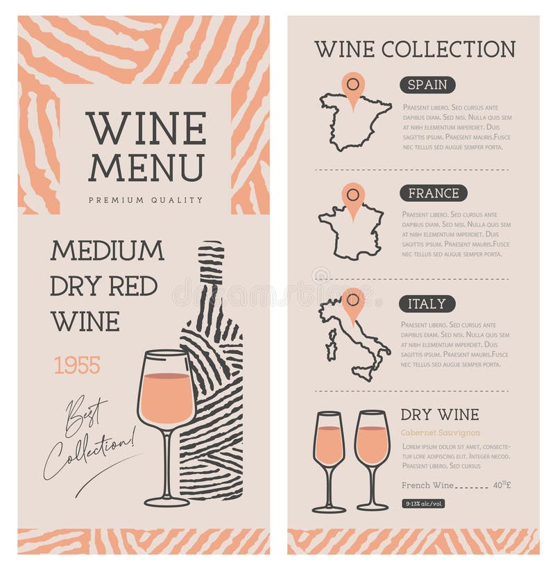 Restaurant Wine Menu Design with Bottles, Glasses and Wine Abstract ...