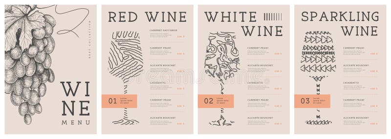 Restaurant Wine Menu Design with Wine Glasses and Grapes. Stock Image ...