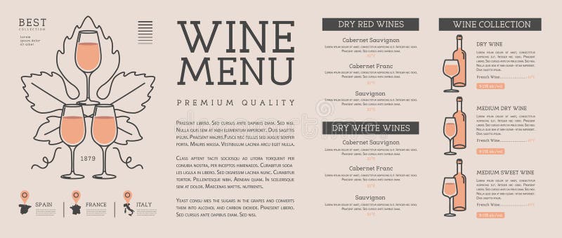 Restaurant Wine Menu Design. Line Art Modern Illustration Stock Vector ...