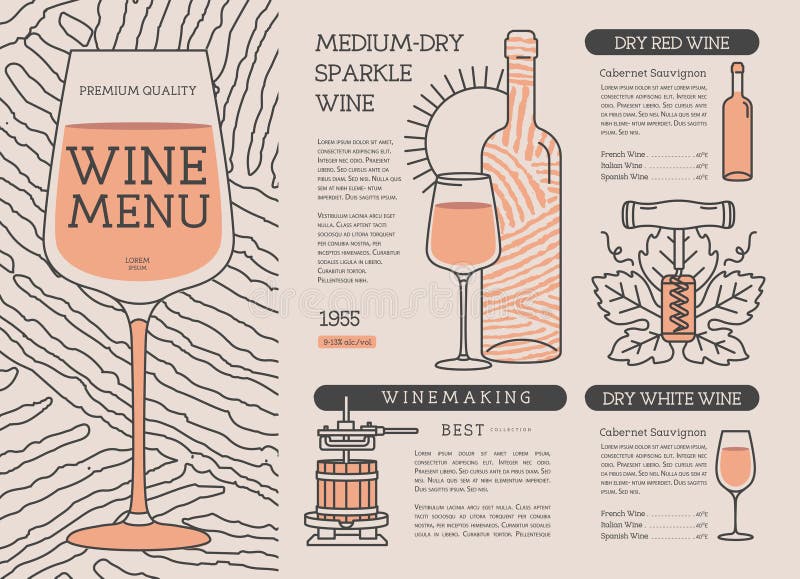 Restaurant Wine Menu Design. Line Art Modern Illustration Stock Vector ...
