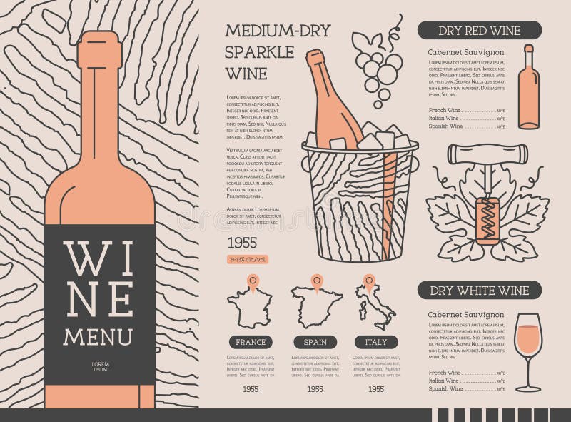 Restaurant Wine Menu Design. Line Art Modern Illustration Stock Vector ...