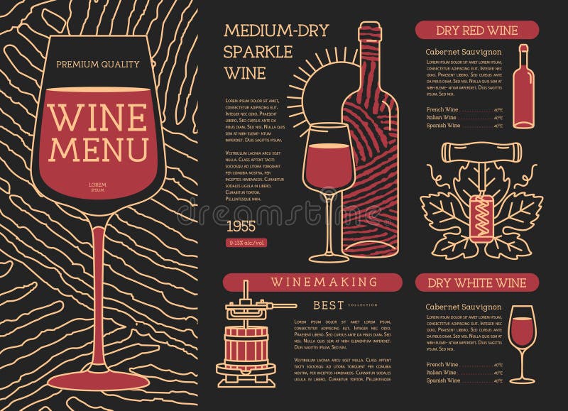 Restaurant Wine Menu Design. Line Art Modern Illustration Stock Vector ...
