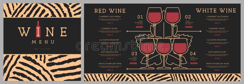 Restaurant Wine Menu Design with Pyramid of Glasses. Line Art Modern ...