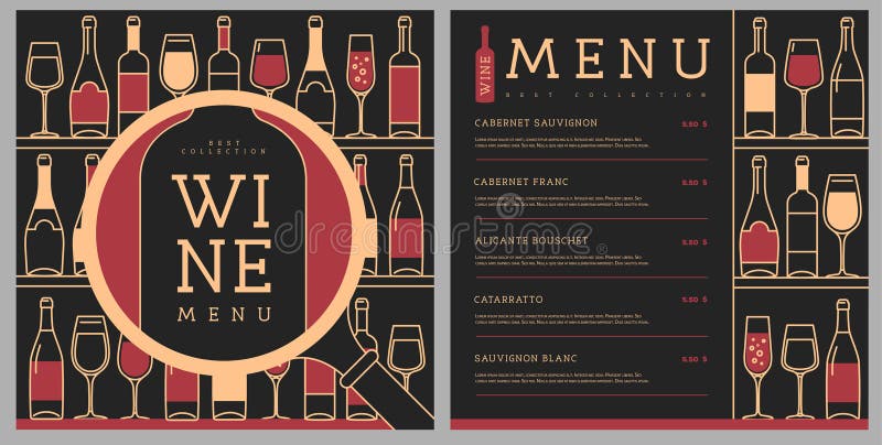 Restaurant Wine Menu Design with Various Types of Wine Glasses and ...