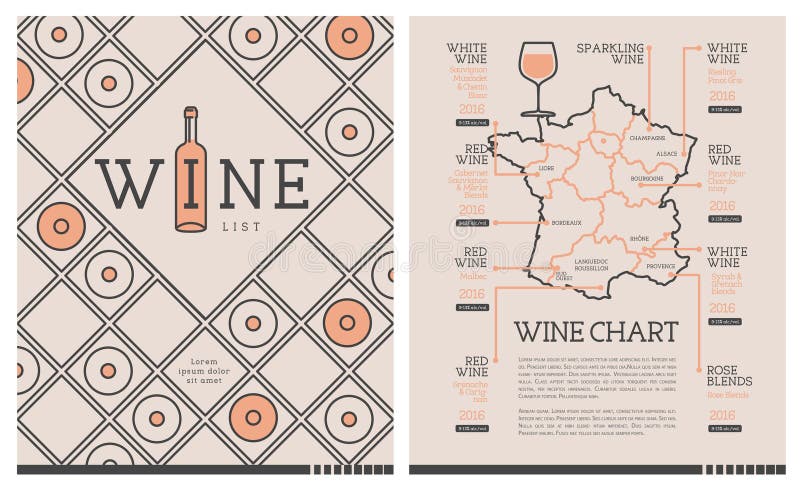 Restaurant Wine Menu Design with Vinotheque and Map. Line Art Modern ...