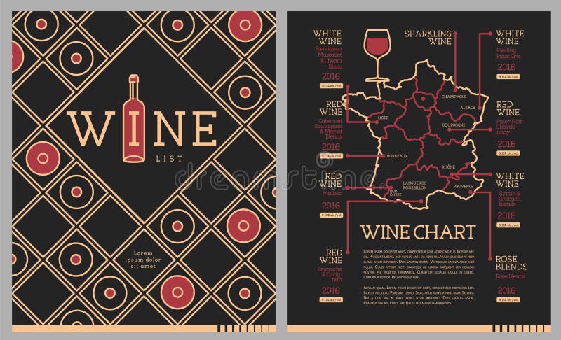 Restaurant Wine Menu Design with Vinotheque and Map. Line Art Modern ...