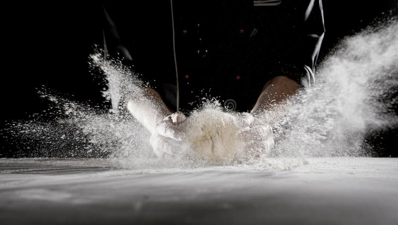 Restaurant Worker Slamming Dough on Table Stock Image - Image of hands ...