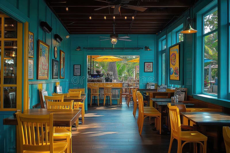 A Restaurant with Yellow Chairs and Tables Stock Photo - Image of ...