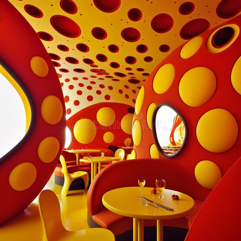 A Restaurant with Yellow and Red Wallpaper Stock Illustration ...