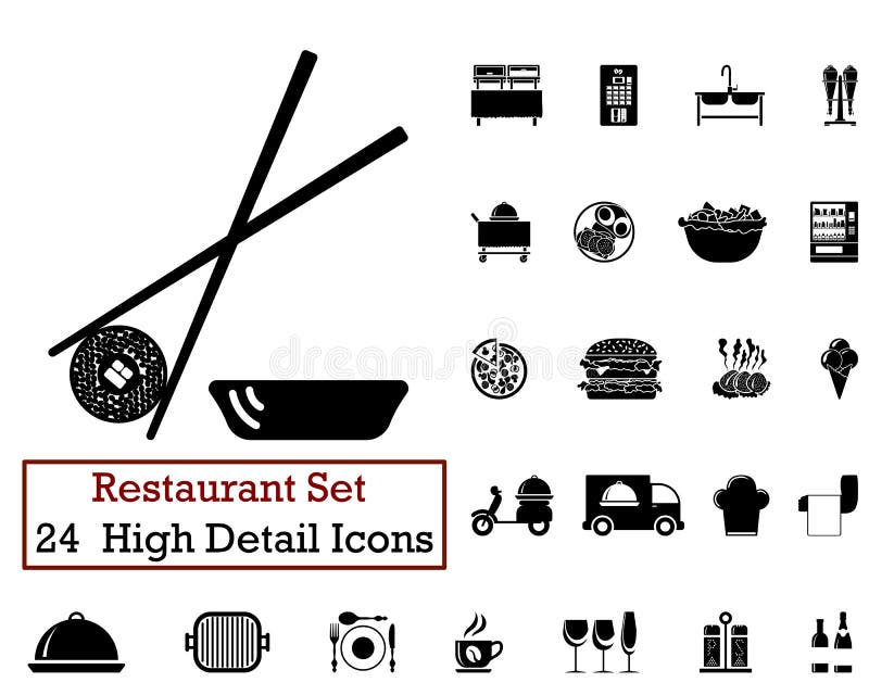 24 restaurantpictogrammen vector illustratie. Illustration of maaltijd ...