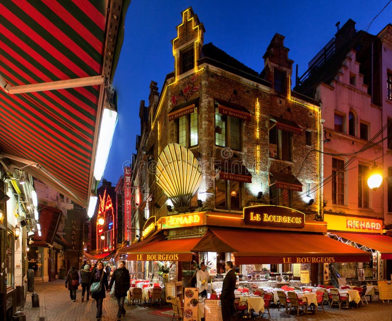 Restaurants in Brussels editorial photography. Image of downtown - 18694312