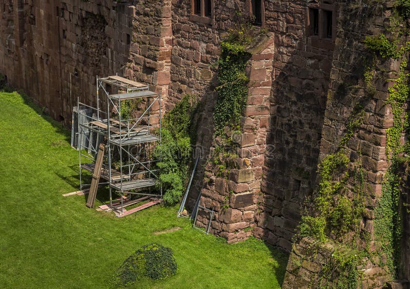 A Scaffold Stands on the Wall of an Old Fortress Stock Image - Image of ...