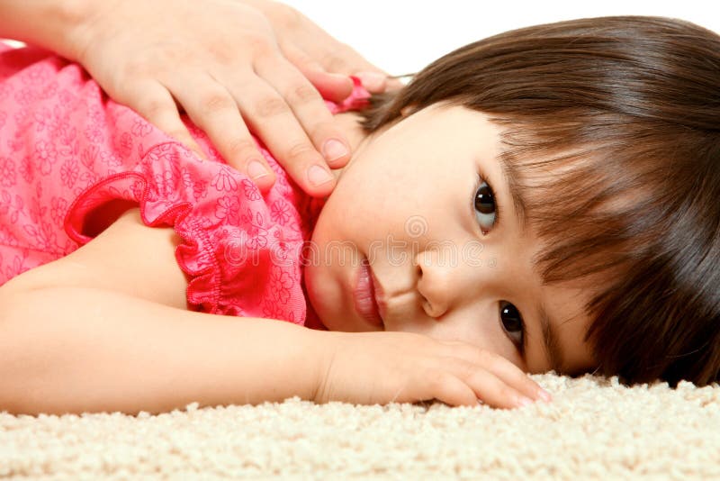 Restful Small Child Lies on Soft White Pillow, Sees Pleasant Dreams ...