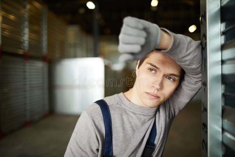 Restful Guy Leaning on Cargo Container Stock Image - Image of young ...