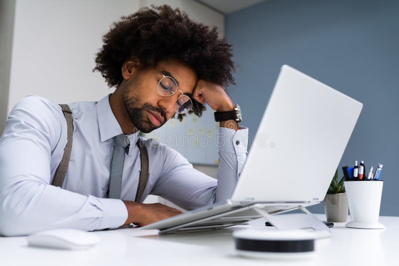 Restful Unhappy African Man Sleeping Stock Image - Image of office ...