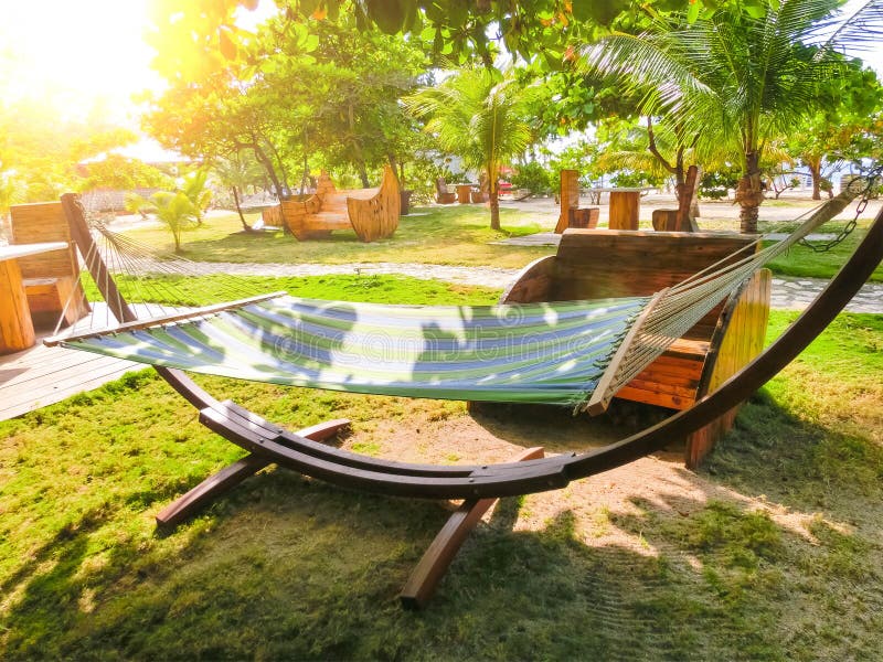 The Sitting Area with Hammock at Sunny Day on Beach in Haiti Stock ...