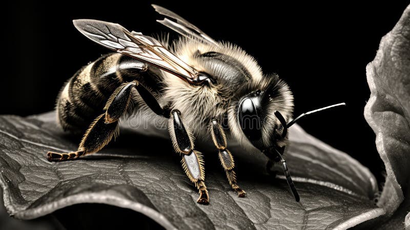 Resting Bee Black and White Stock Illustration - Illustration of ...
