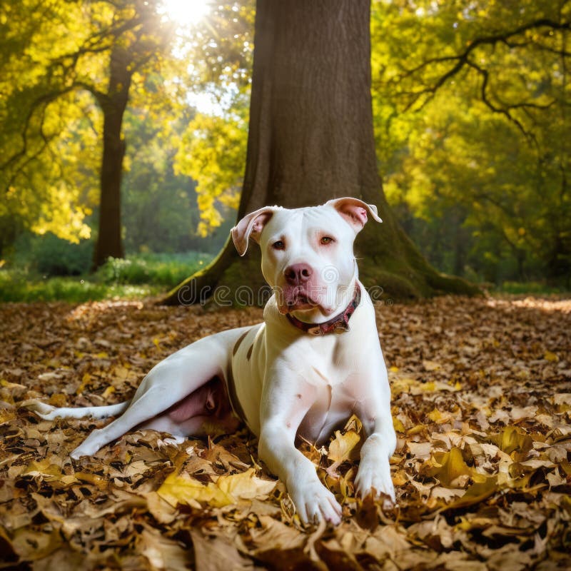 Pitbull Pointer Mixresting Under a Giant Oak Tree in a Sun-dappled ...