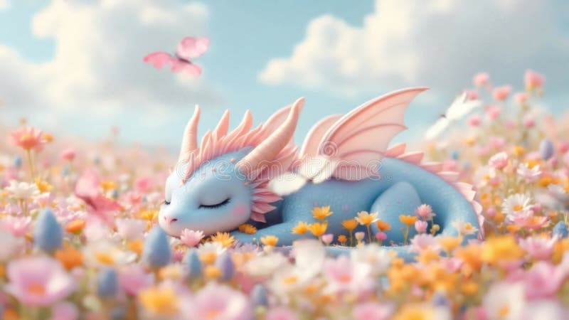 Resting Creature Sleeping Peacefully in Field of Flowers Still Image ...