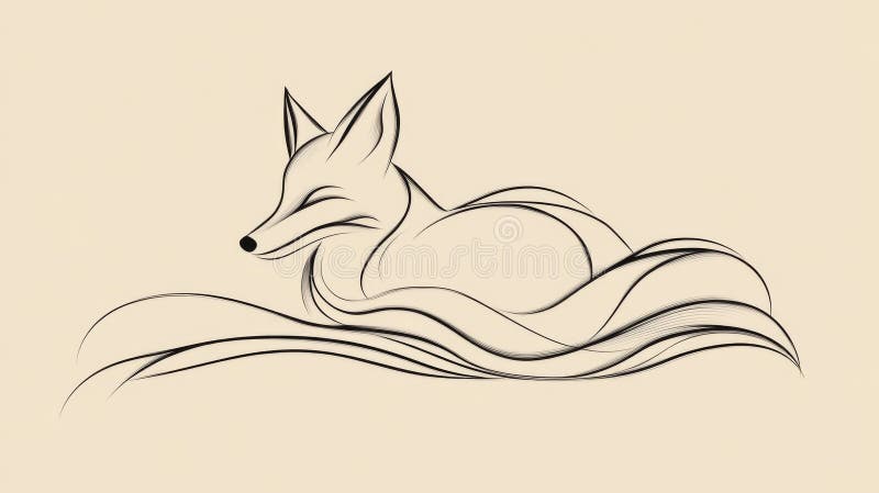 Resting Fox Line Art Illustration Stock Illustration - Illustration of ...