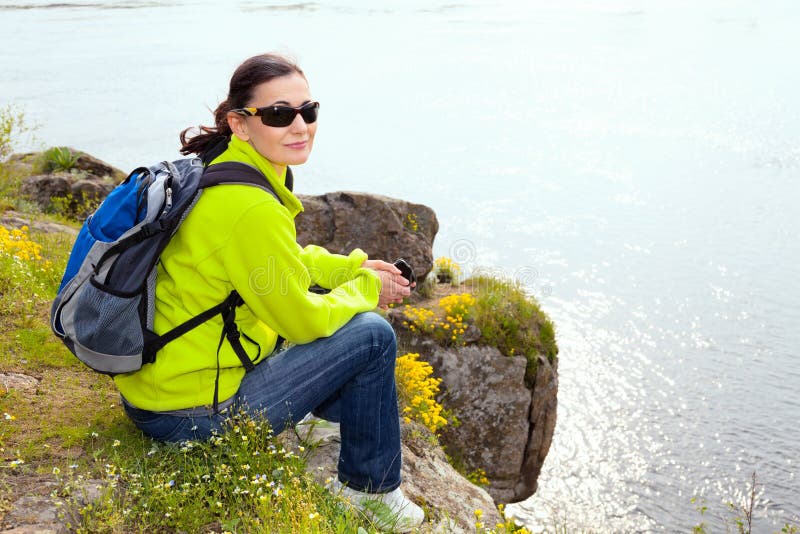 Resting hiker stock image. Image of backpacker, sitting - 30982665