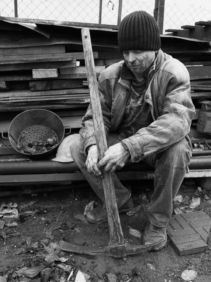 Resting miner stock photo. Image of hard, house, depression - 46995822