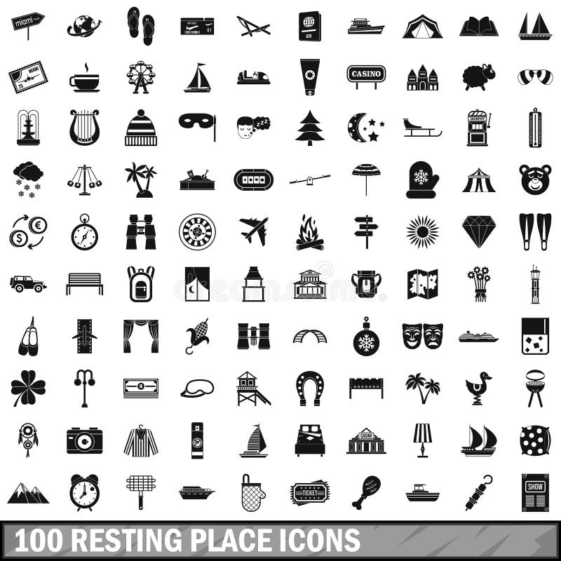 100 Resting Place Icons Set, Simple Style Stock Vector - Illustration ...