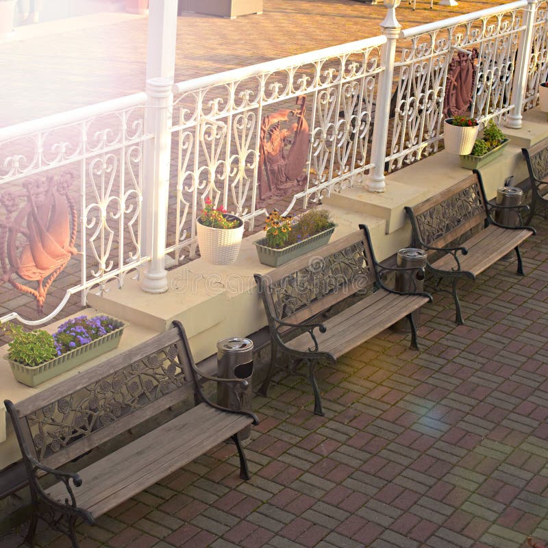 Resting Place in the Park at Sunset. Stock Image - Image of alley ...