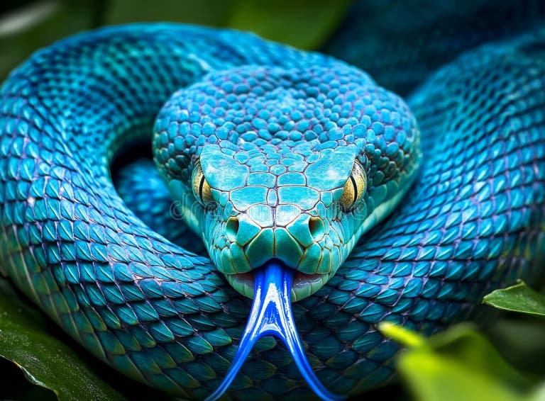 Resting on Rich Foliage, a Green Tree Python is Nestled in a Tropical ...