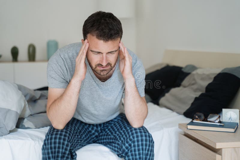 Restless Man Waking Up Early with Headache after Rough Night Stock ...