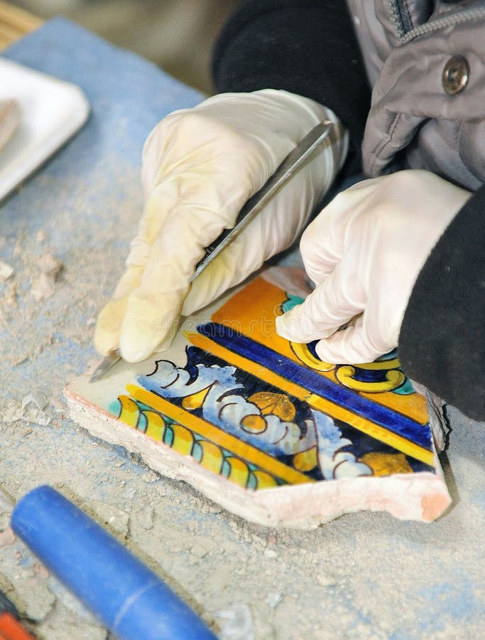 Restoration of an Ancient Tile Editorial Stock Image - Image of ...